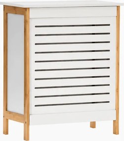 koš na prádlo, objem 65 l, s víkem, masivní dřevo, 60x50x30 cm, bílá/přírodní, Dekorino KP20260027