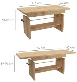 Konferenční stolek JANEK 2v1 | rozkládací 116-156 cm | artisan