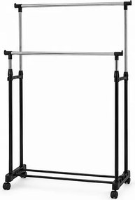 věšák, 2 tyče, výsuvný, kolečka, police na boty, kov/plast, 90-160x80x45 cm, chrom/černá, Dekorino TK20260015