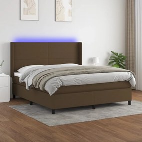 Box spring postel s matrací a LED tmavě hnědá 180x200 cm textil,  3138176