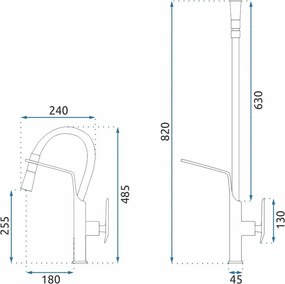 Dřezová baterie REA CASTOR s flexibilním raménkem a sprškou černá mat/zlatá kartáčovaná
