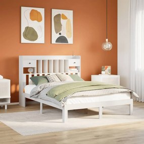 Postel s knihovnou bez matrace bílá 135x190 cm masivní borovice 3322592