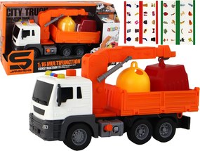 LEAN Toys Popelářské auto s jeřábovým ramenem - oranžové