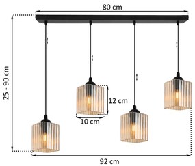 Závěsné svítidlo Riffle Square, 4x medové skleněné stínítko, b