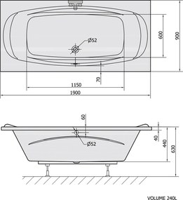 Polysan GARDA obdélníková vana 190x90x44cm, bílá 14111