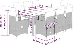 9dílný zahradní bistro set s poduškami černý polyratan 3276994