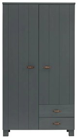 Hoorns Ocelově šedá borovicová šatní skříň se zásuvkami Koben 202 x 111 cm II.