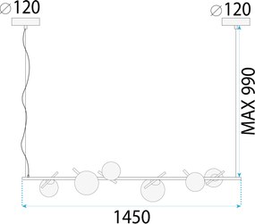 Toolight Toolight, stropní svítidlo 145cm 6xG9 APP1664-6CP, zlatá-bílá, OSW-05705