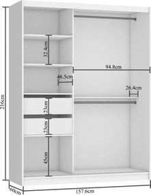 Šatní skříň 158 cm Belini černý mat / dub sonoma s posuvnými dveřmi zrcadlem a zásuvkami  MBP SZP7/0/B/DS/0/KLP