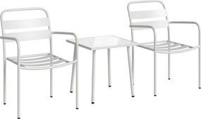 Bistro set 3dílná sada kovového zahradního nábytku se 2 zahradními židlemi, skleněný stůl, lamelový design, odolný proti korozi
