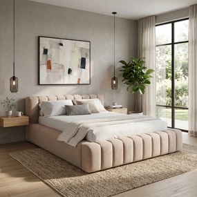 Čalouněná postel FRODIONE, 140x200 cm, s úložným prostorem a roštem Úložný prostor: S kovovým rámem úložného prostoru, Barva látky Wind: Černá (Wind 99)