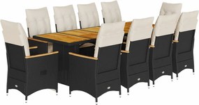 11dílný zahradní bistro set s poduškami černý polyratan 3277251