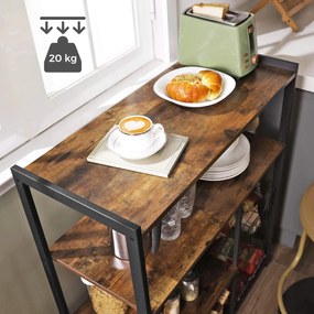 Kuchyňský stojací regál s úložnými policemi a drátěným košem, rustikální hnědá, 80 x 35 x 95 cm