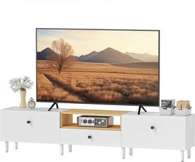 HOMCOM televizní nábytek, TV stolek pro televize až do 228,6 cm s 2 výklopnými dvířky, zásuvkou, 200 x 35 x 45 cm, bílý