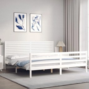 Rám postele s čelem bílý 200 x 200 cm masivní dřevo 3195047