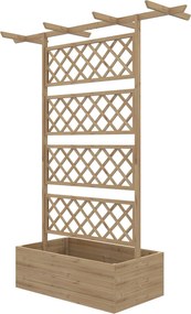 Outsunny Květináč s treláží pro popínavé rostliny, zeleninu a květiny - předolejované smrkové dřevo, rozměry 160L x 55Š x 183V cm, efekt přírodního dř