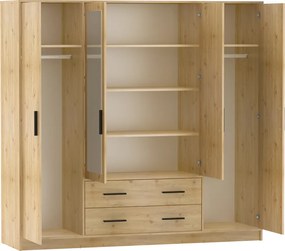 Šatní skříň, čtyřdveřová, dub artisan, BENA 2