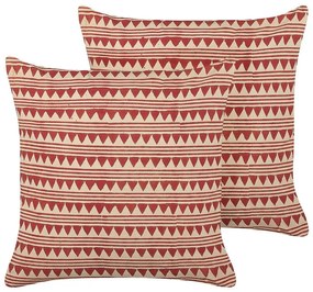 Sada 2 bavlněných polštářů s geometrickým vzorem 45 x 45 cm červené/béžové DEGLUPTA Beliani