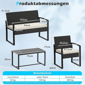 Costway Sada zahradního ratanového nábytku s 2 křeslem a lavicí a stolem