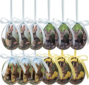 12ks dekorace závěsné vajíčko s králíčky Spring Egg - Ø 4*5 cm