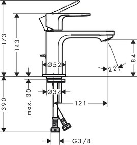 Hansgrohe Rebris S, umyvadlová baterie 80 s kovovou odtokovou soupravou s táhlem, CoolStart, chromová, 72584000