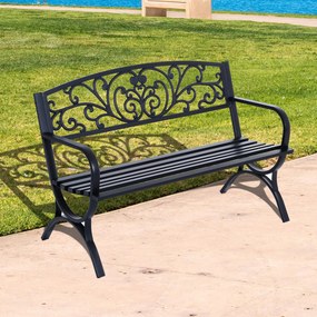 Outsunny dvoumístná zahradní lavička 240 kg nosnost, vhodná pro vnitřní i venkovní použití 127x60x85 cm černá