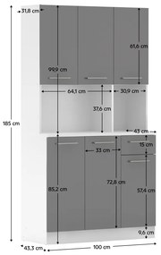 Kondela Šestidveřový kredenc, bílá/grafit, PELION NEW