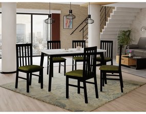 Rozkládací jídelní stůl se 6 židlemi AL16, Barva dřeva: bílá, Potah: Zetta 300, Barvy nožiček: Bíla