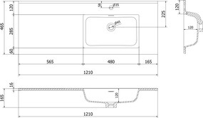 Mexen Orio, koupelnová skříňka 120 cm s pravým umyvadlem Otis, 1S, 1D, bílá matná, 91A13-12047-3-BBFF01-W18P01