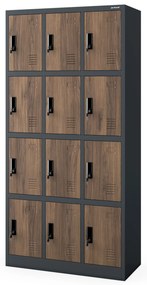 Skříňka pro zaměstnance s 12 uzamykatelnými boxy, bílá antracit/ořech, 900x1850x400 mm: MARCIN Eco Design
