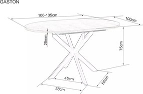 Rozkládací jídelní stůl GASTON 100(135)X100 cm, černý mramorový dekor