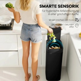 HOMCOM 50 l bezdotykový senzorový odpadkový koš – pohybové ovládání, odolný proti otiskům, černý