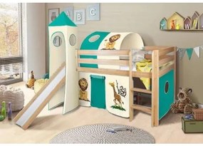 Dětská vyvýšená postel se skluzavkou přírodní - safari