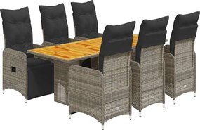 7dílný zahradní bistro set s poduškami šedý polyratan 3277163