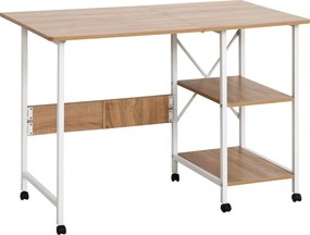 HOMCOM Skládací stůl Pojízdný stůl na kolečkách, odkládací stolek, MDF, přírodní, 107x55x76cm