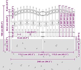 Zahradní plot KAMPEN s kopím nahoře černý 240 x 125 cm ocelový 151086