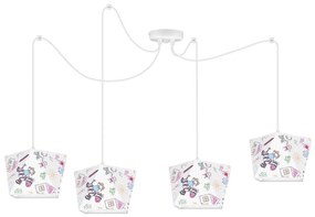 Dětské závěsné svítidlo Diamond Spider, 4x bílé textilní stínítko se vzorem