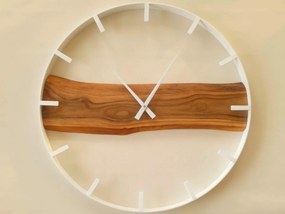 Dřevěné nástěnné hodiny KAYU 30 Ořech v Loft stylu - Bílý - 70 cm
