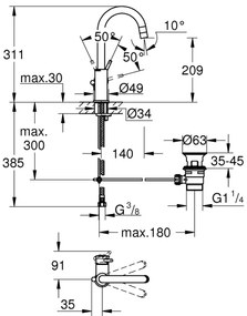 GROHE 23783000 - Umyvadlová baterie START CLASSIC 311 mm lesklý chrom