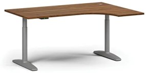 Výškově nastavitelný stůl OBOL, elektrický, 675-1325 mm, rohový pravý, deska 1600x1200 mm, šedá zaoblená podnož, ořech