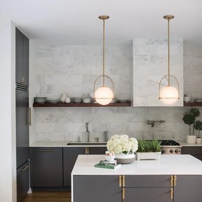 Designový lustr koule Elstead Somerset bílé sklo / stará mosaz