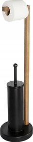 Erga Aurora Black, toaletní WC kartáč s dřevěným držákem na WC papír na postavení 19x19x72,5 cm, hnědá-černá, ERG-SEP-1004SEPSTLUNA