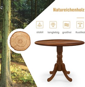 Costway 100 cm Kulatý jídelní stůl pro 4 Gumový dřevěný s podstavcem pro volný