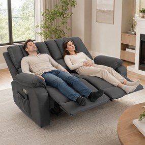 HOMCOM 2-místná elektrická relaxační pohovka z Leathaire s masážní a vyhřívací funkcí, 2 dálkové ovladače, USB-/USB-C porty