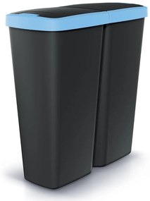 Odpadkový koš DUO černý, 50 l, modrá / černá