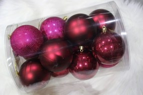 Bordové tmavé plastové vánoční koule 8 cm 12ks
