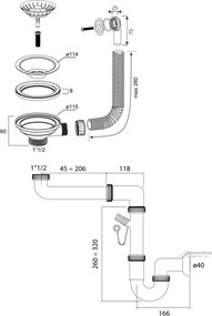 Gamma Gamma, 1-komorový manuální sifon pro granitové a nerezové dřezy, šedá, GMA-1M11GI-PP