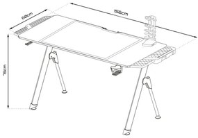 Herní stůl FALCON s LED RGB podsvícením 156x60 cm černá