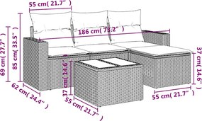 5dílná zahradní sedací souprava a podušky světle šedá polyratan 3218872