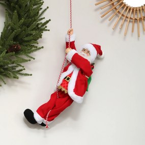 HOMCOM Santa Claus 60 cm zpívající a lezoucí Santa Claus s dárkem, lanová zvuková funkce do interiéru, červený